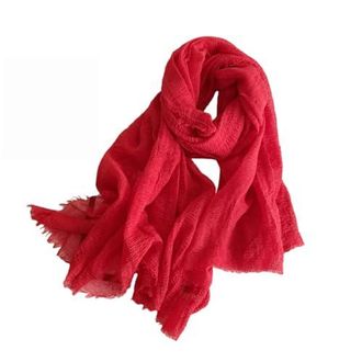 Generic &Eacute;charpe unisexe douce froiss&eacute;e avec bords frang&eacute;s, &eacute;charpe tendance en lin m&eacute;lang&eacute;, lin, ch&acirc;le, voyage, Rouge D., taille unique