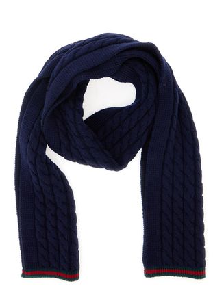 Gucci Boys Blue Wool Scarf With Web Hem Scarfs