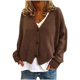 Generic Cardigan court &agrave; manches longues ouvert sur le devant pour femme, marron, 3XL