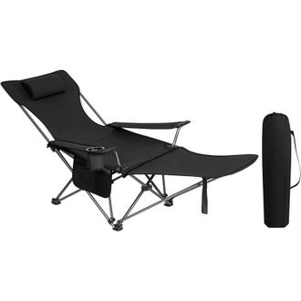 Woltu Woltu - Chaise de Camping, avec Appui-t&ecirc;te, Porte-gobelet, Poche de Rangement, Sac de Transport, Charge 150 kg, Gris