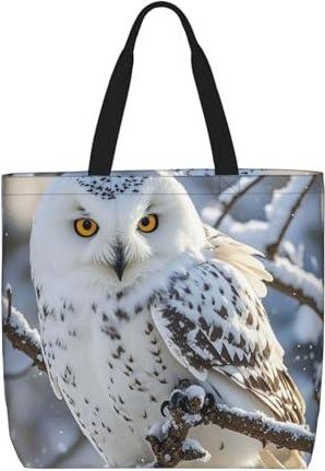 Generic Chouette Blanche DHiver Sac A Main Femme Pliable Tote Bag R&eacute;utilisable Sac A Main Femmes Pour Travail Shopping Quotidienne
