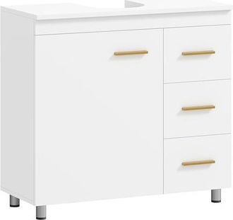 HOMCOM Waschbeckenunterschrank Unterschrank mit T&uuml;r 3 Schubladen Griffen Badezimmerschrank Waschtischunterschrank Badschrank f&uuml;r Badezimmer 70 x 30 x 65 cm W