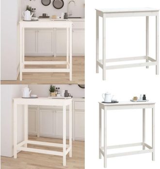 vidaXL Bartisch Weiß 100x50x110 cm Massivholz Kiefer - Esstisch - Bartisch - Holzmöbel - Kiefernholz - Weißes Möbelstück - Home & Living