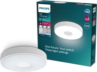 Philips Coiner SceneSwitch LED Deckenleuchte, rund, 24 W, 2800 Lumen, 4000 K, Wei&szlig;, IP20, k&uuml;hlwei&szlig;es Licht, 3 Lichteinstellungen