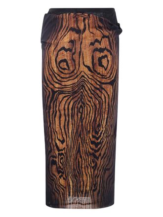 Jean Paul Gaultier jupe drapée à imprimé bois - Marron