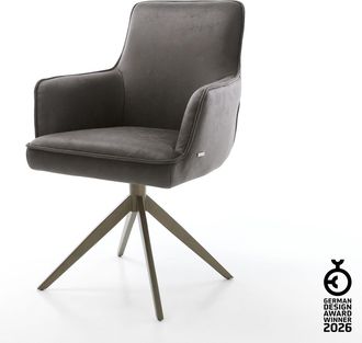 DELIFE Drehstuhl Heira-Flex mit Armlehnen Mikrofaser Anthrazit Vintage Kreuzgestell breit Effektfinish Titan 360&deg; drehbar Taschenfederkern, Esszimmerst&uuml;hle