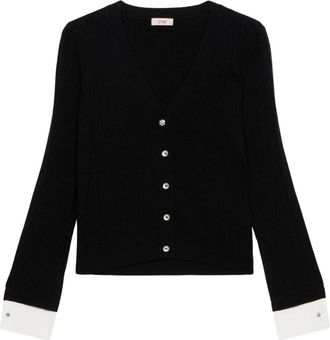 Oltre Femme, Pulls, Noir, Taille: 38 FR Cardigan court en m&eacute;lange de cachemire avec boutons