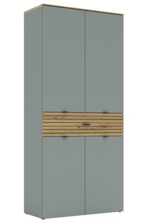 Voleo Schuhschrank, Gr&uuml;n, Eiche Artisan, Metall, 6 F&auml;cher, 1 Schublade(n) Schubladen, 90x196x41 cm, Beim&ouml;bel erh&auml;ltlich, stehend, Garderobe, Schuhaufbewahru