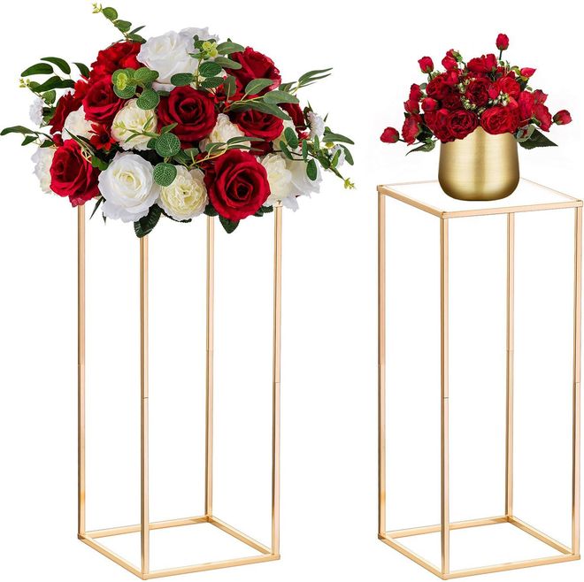 Nuptio 2 St&uuml;ck Hochzeit Mittelst&uuml;cke Goldvasen 60cm Hoch Blumenst&auml;nder Metall Bodenvase S&auml;ule Geometrische Mittelst&uuml;cke Steht Rechteckiges Display Rac
