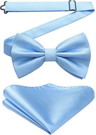 Hisdern Noeud Papillon Bleu Hommes et Mouchoir avec Crochet déjà lié et Réglable Couleur Unie Noeuds Papillons Homme Carré de Poche Ensemble