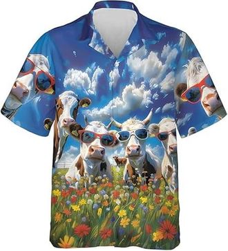 Keephen Nouveaut&eacute; Fermier Vache Chemise Hawaiienne Femmes Hommes B&eacute;tail Impression 3D Chemise Boutonn&eacute;e Col &agrave; Revers Chemises Chemisier Haut
