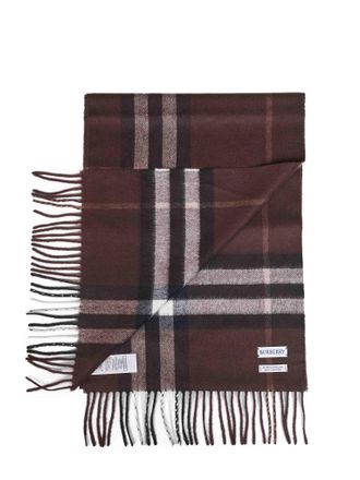 Burberry Womens Scarf Cashmere Check Treacle Brown Scarfs