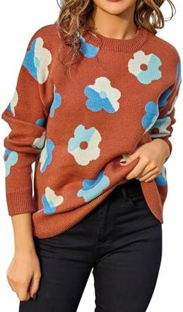 Generic Pull en tricot pour femme - Col rond - Manches longues - Coupe ample - Confortable - Pour lautomne et lhiver - Tenue d&eacute;contract&eacute;e &agrave; l&eacute;cole, au bureau,