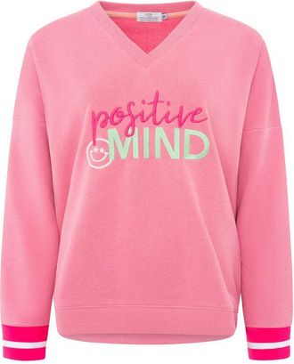 Zwillingsherz Hoodie Positive Mind neonfarbenen B&uuml;ndchen, V-Ausschnitt, Seitenschlitze, Langarm