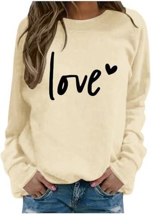 Generic Sweat &agrave; capuche d&eacute;contract&eacute; &agrave; col rond imprim&eacute; pour la Saint-Valentin 2026, beige, XXL