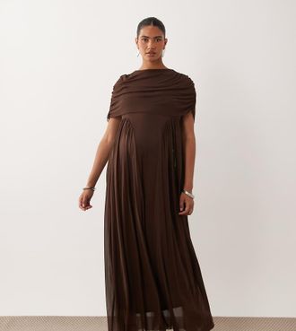 Vero Moda Robe longue avec cape - Marron caf&eacute;