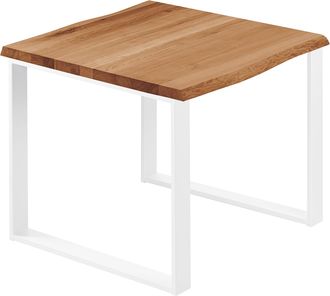 Lamofootwear Manufaktur Esstisch Küchentisch Schreibtisch Couchtisch aus Massivholz, mit Baumkante 60x60x76 cm (AxBxH), Modern, Dunkel/Weiss, LBB-01-A-004-9016M