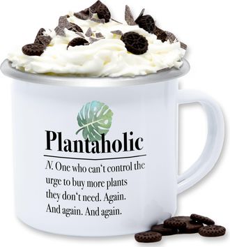 Shirtracer Emaille Tasse Blechtasse - Statement - Plantaholic - Pflanzenliebhaber Geschenk Pflanzenliebhaberin Geschenkidee G&auml;rtner G&auml;rtnerin - 300 ml - Wei&szlig; Sil