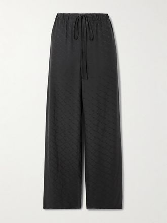 Gucci Hose Mit Geradem Bein Aus Seiden-jacquard Mit Paspeln Aus Satin - Schwarz