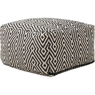 Beliani Beliani - Pouf de Type Ottoman de Forme Rectangulaire 50 x 50 x 30 cm en Coton Noir et Blanc avec Motif Traditionnel pour Salon ou Chambre
