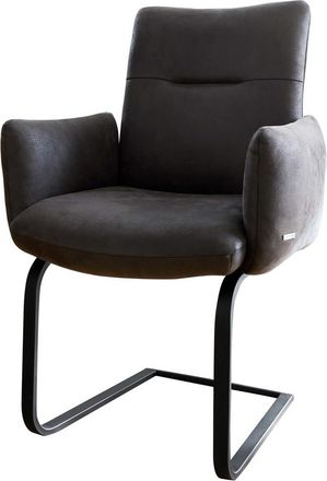 DELIFE Schwingstuhl Jova-Flex mit Armlehnen Freischwinger flach Schwarz Mikrofaser Anthrazit Vintage Taschenfederkern