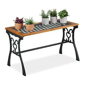 Relaxdays Gartentisch rechteckig, Outdoor, Vintage-Design, Holz & Gusseisen, HBT 58x98x47 cm, Balkontisch, Natur-schwarz