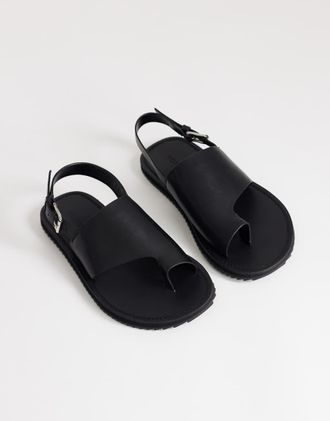Topshop Ella - Sandales en cuir avec boucle &agrave; lorteil - Noir