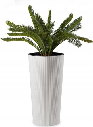 HowHomely Blumentopf Gross Hoch 57 cm mit Pflanzk&uuml;bel Einsatz 30 cm Durchmesser - Wei&szlig; Pflanzk&uuml;bel Gro&szlig; aus Kunststoff f&uuml;r Deko Wohnzimmer Garten oder Terrasse