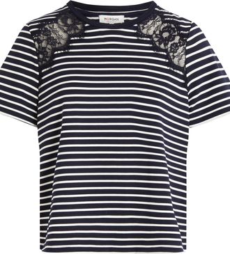 Morgan Kurzarm-T-Shirts, Marineblau/Offwhite, M