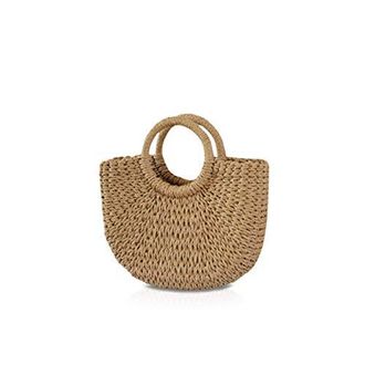 Nicole & Doris NICOLE&DORIS Sac &agrave; Main Nouvelle Femme &Eacute;t&eacute; Sac de Plage Poign&eacute;e Sac Rotin Sac de Paille Tiss&eacute; Sac &agrave; Main pour Dame Kaki