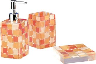 Sanwood 3tlg Set Bad Accessoires Seifenspender Zahnputzbecher Seifenschale Mosaik Orange