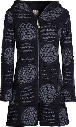 vishes Alternative Bekleidung - Damen lange warme Jacke Hippiemantel Zipfel Kapuzenmantel schwarz-grau 44