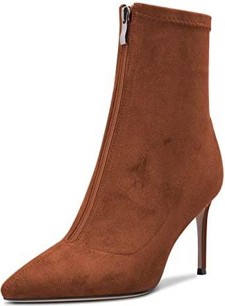 Castamere Femmes Aiguille Haut High Talon Heel Fermé Pointu Bout Bottines 8.5 CM Heels Slip-on Fermeture à Glissière Classique Cute Chaussures Marron 40 EU