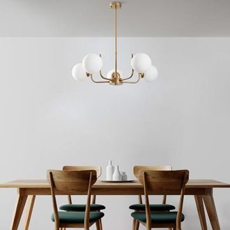 Opviq Elegant Gold Chandelier, Metal Body, 69 cm Diameter, Height 30-70 cm, 5 x E14 Max 40W, Non-Adjustable, Stylish Lighting for Modern Spaces