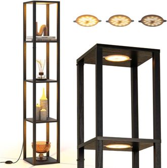 Costway Lampadaire avec Etag&egrave;res &agrave; 4 Niveaux H.165 cm avec Lumi&egrave;res LED 3 Niveaux Variables & Interrupteur au Pied, Lampe Etag&egrave;re pour Chambre, Salon, Bureau