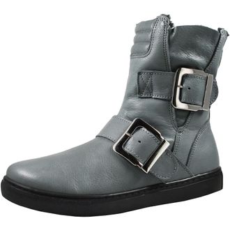 Andrea Conti Damen Stiefelette flach Biker Boot aus Leder mit Schnallen 0344630, Gr&ouml;&szlig;e:40 EU, Farbe:Grau