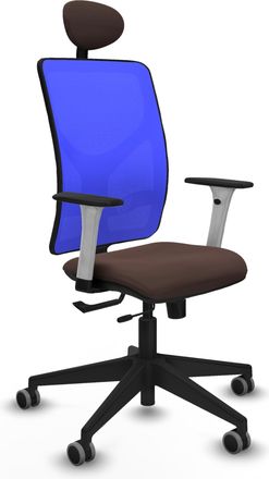 Piqueras y Crespo B&uuml;rostuhl mit R&uuml;ckenlehne und wei&szlig;en und schwarzen Armlehnen, h&ouml;henverstellbare Lendenwirbelst&uuml;tze und festes Kopfteil, ausgestattet mit Syncro/Trasla