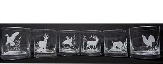 Generic Whiskygläser 6-er Set mit Gravur verschiedene Jagdmotive | Hirsch Reh Wildschwein Auerhahn Ente Fasan