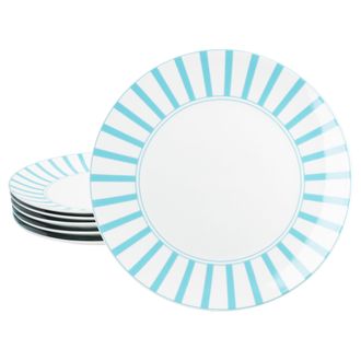 MamboCat Split t&uuml;rkis 6er Set Speiseteller I &Oslash; 27cm I Porzellan-Essteller mit Streifen f&uuml;r 6 Personen I gro&szlig;e Teller f&uuml;r Hauptmahlzeiten, zum Grillen & Co
