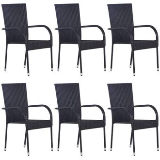 vidaXL Vidaxl - Chaises empilables dext&eacute;rieur 6 pcs R&eacute;sine tress&eacute;e Noir