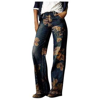 Generic Pantalon de jeans taille haute pour femme ann&eacute;es 70 - Style hippie - Pantalon de jeans &agrave; jambe large &eacute;lastique - Jazzpants - Grandes tailles - Jeans t