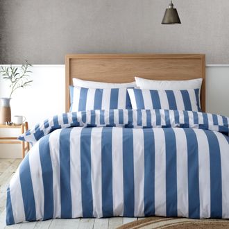 Catherine Lansfield Cove Stripe Wende-Bettwäsche-Set mit Kissenbezug, für Einzelbett, Blau