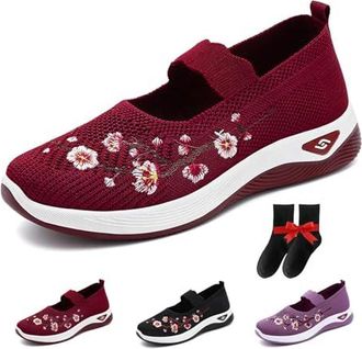 Generic Chaussures brodées pour femme - Mocassins plats à enfiler pour femme - Baskets Mary Jane confortables - Chaussures dinfirmière antidérapantes pour la 