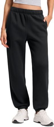 CRZ YOGA Damen Baumwollfleece Joggerin Jogginghose Hohe Taille L&auml;ssig Lounge Chino Winter Warm Hose mit Taschen - 71cm Schwarz 38