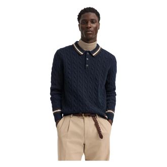 Bugatti Pull col polo en maille torsad&eacute;e - Homme - Tops - Bleu - Taille: M