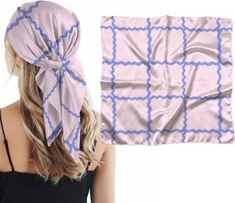 Generic Bandana en soie ondul&eacute;e rose et bleu pour dormir - Accessoire de cowboy pour femme, Grille ondul&eacute;e rose bleu, 24 &times; 24 inch