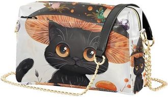 Mnsruu Sacs à bandoulière pour femme, motif chat noir, chapeau champignon en cuir, sac à main