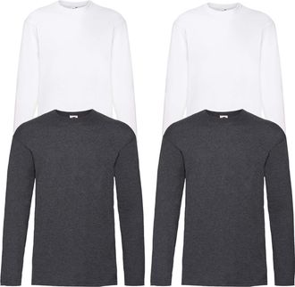 Fruit Of The Loom 4 T Shirt Longsleeve M L XL XXL Langarm Verschiedene Farbsets ausw&auml;hlbar (2XL, 2Weiss2DarkHeather + 1 HL Kauf Notizblock)