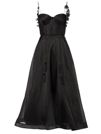 Zimmermann Floral Linene Black Midi Dress Size S