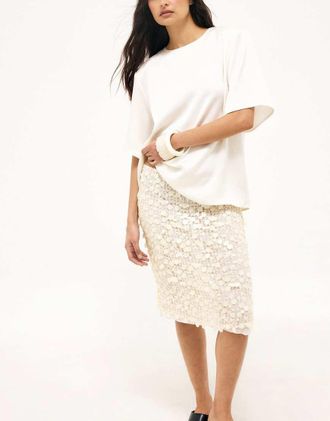 NA-KD Jupe longueur genou &agrave; sequins - Jaune clair-Neutral